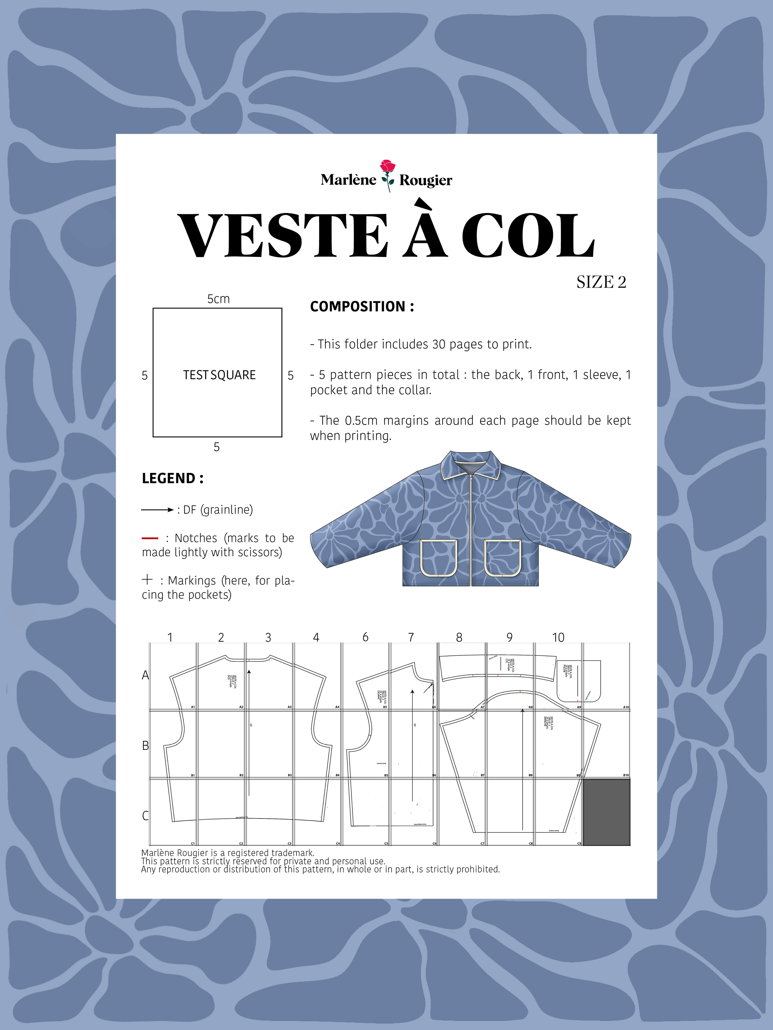 Pattern veste à col - Size 2 (English) – Marlène Rougier